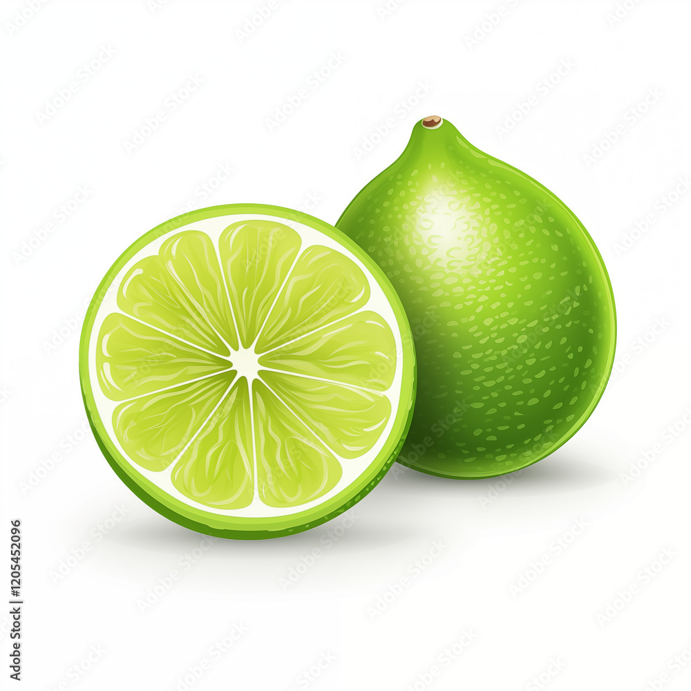 One lime and one half lime, icon, color sketch highlighted on a white ...