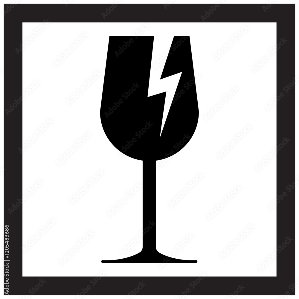 Fragile item handling symbol. Black color graphic depicting a broken ...