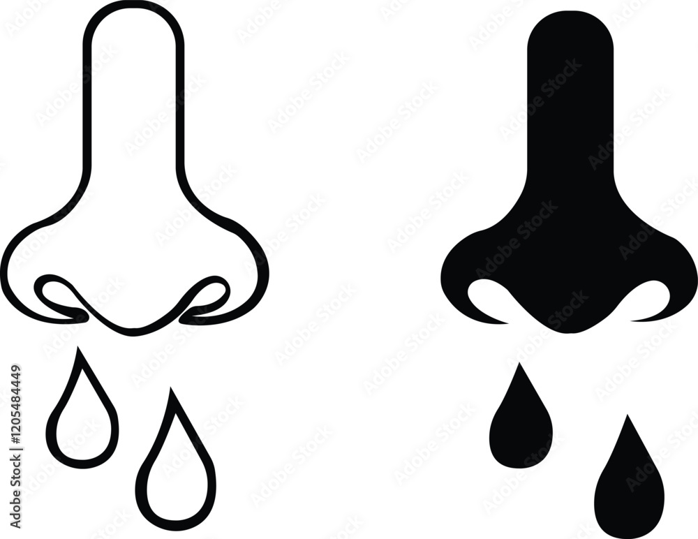 Running nose line icon set.Sneezing, illness, infection. Symptom ...