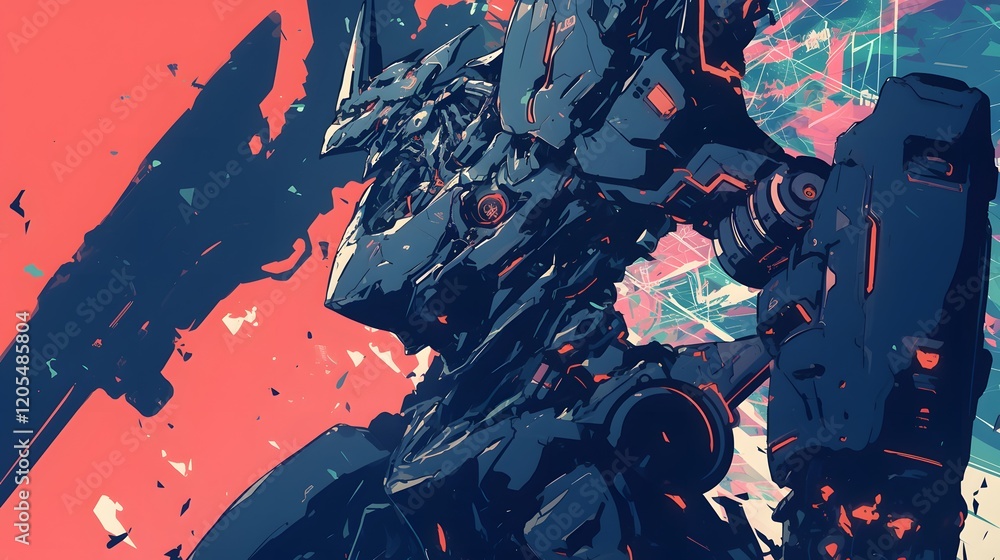 A futuristic anime mech robot character in a sleek, high-tech manga ...
