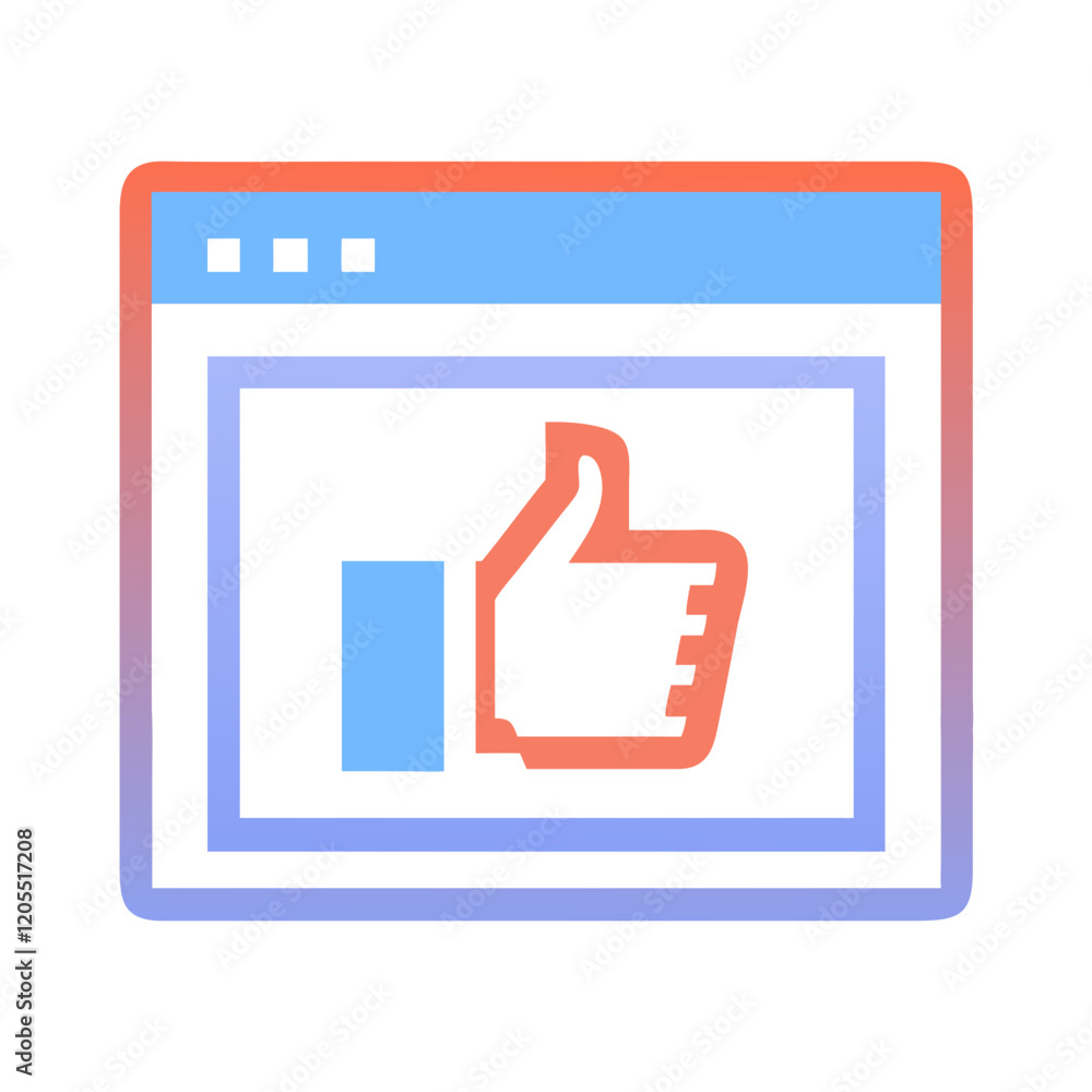 Browser window with thumbs-up icon for social approval, simple vector ...