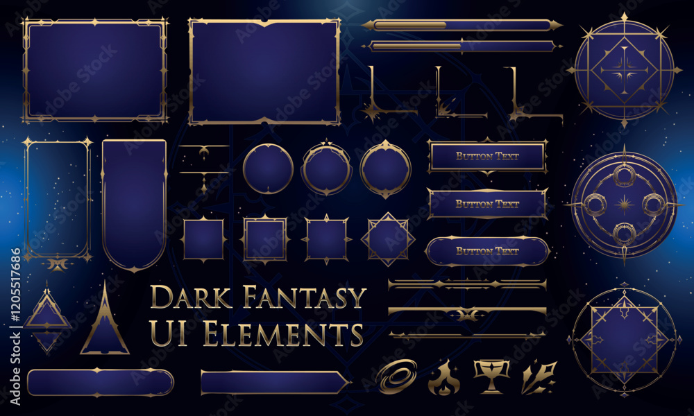 Set of Dark Fantasy Elements for user interface, poster, video. Fantasy ...