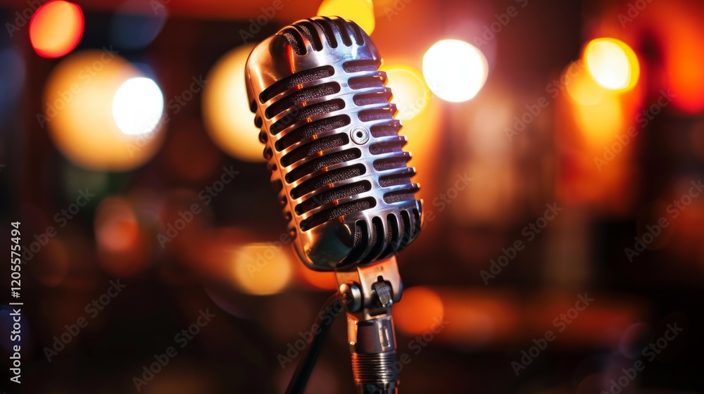 Image of microphone on stage with bokeh effect. Suitable for music ...