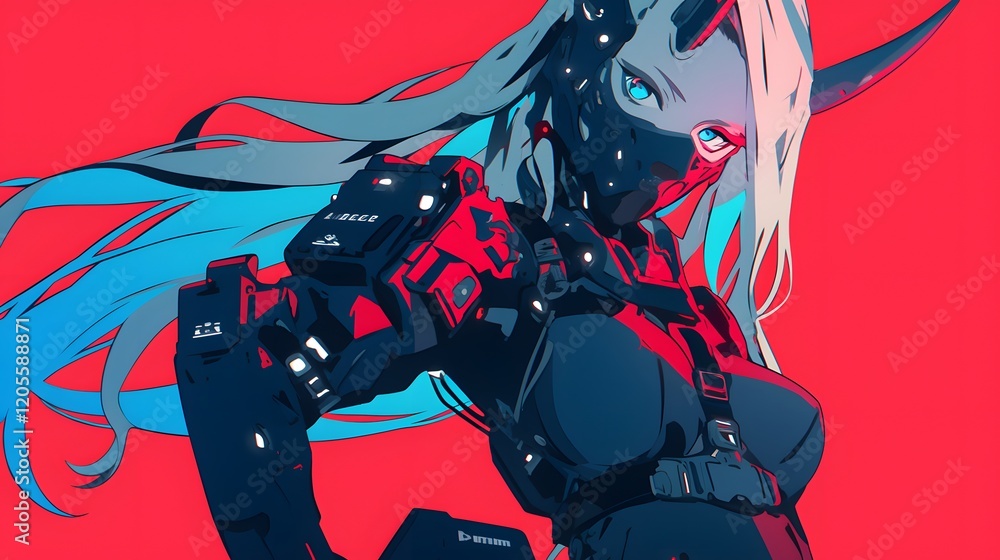 Enigmatic Oni-inspired character wearing sleek, futuristic techwear ...