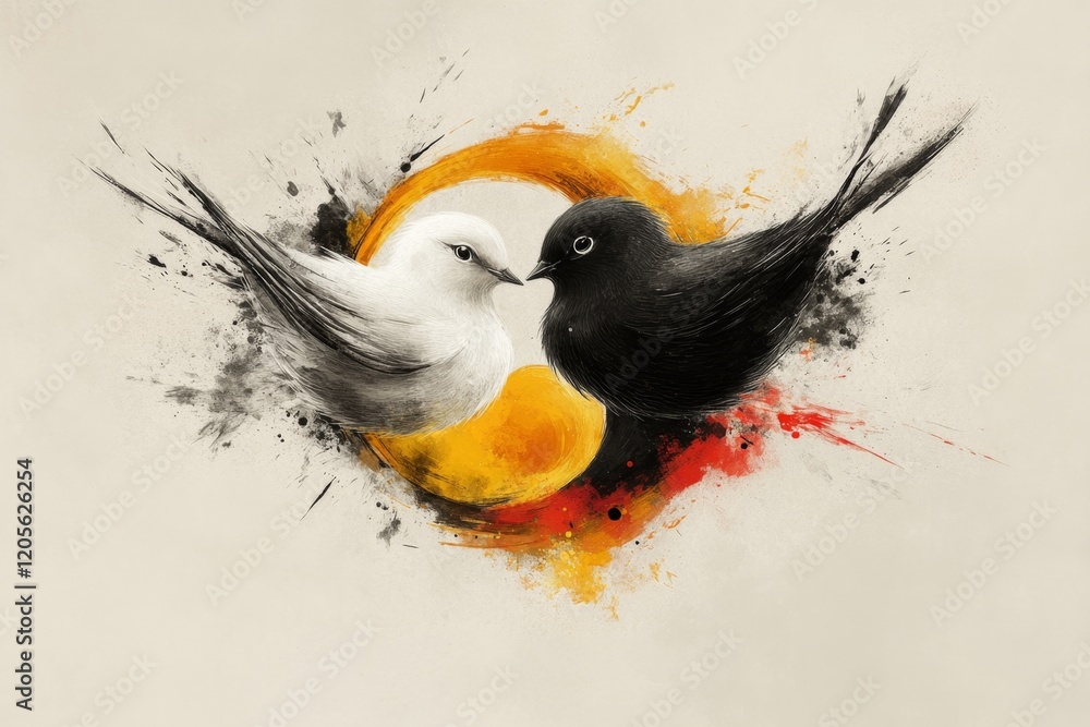 A 2D illustration of a yin-yang symbol formed by two simple, stylized ...