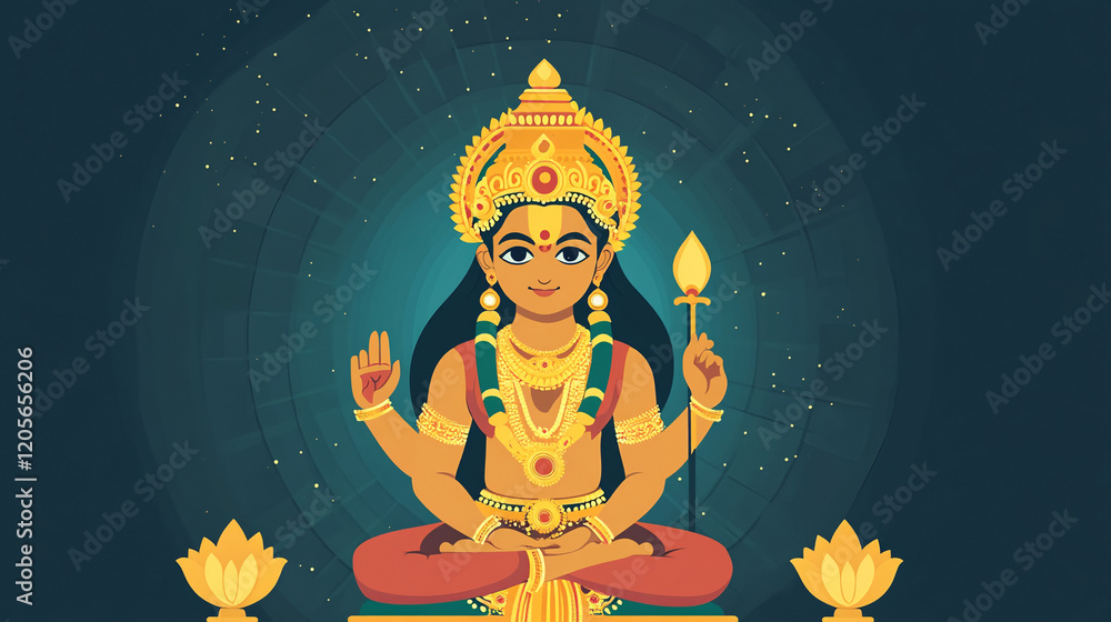 lord god Kartikeya (Murugan, Subrahmanya) seated with his Vel and ...