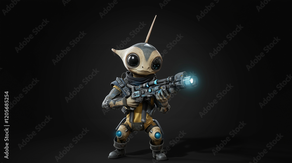 A scrappy alien scavenger with mismatched tech grafted onto their body ...