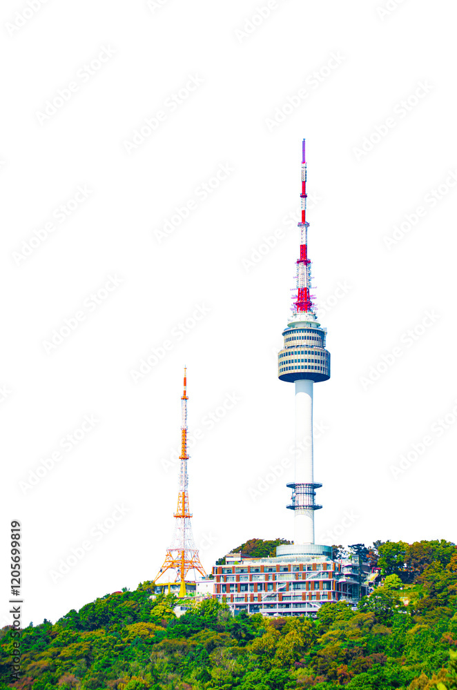 Namsan Mountain Seoul Tower isolate on transparent background, a ...