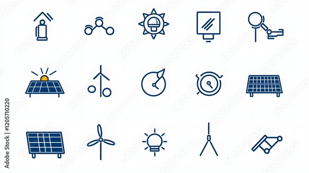 Comprehensive Solar Energy Icon Set featuring 15 minimalist outlines ...