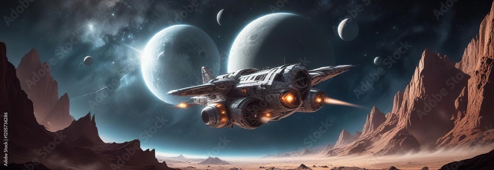 A vintage universe poster with a retro-futuristic space travel theme ...
