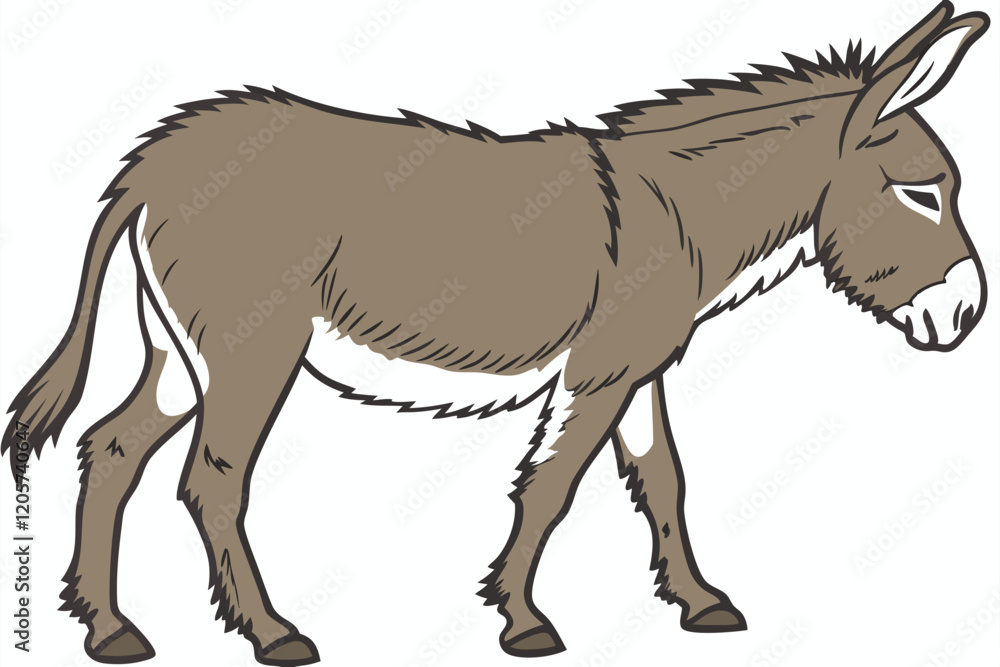 donkey, full body, side view, realistic, detailed fur texture, brown ...