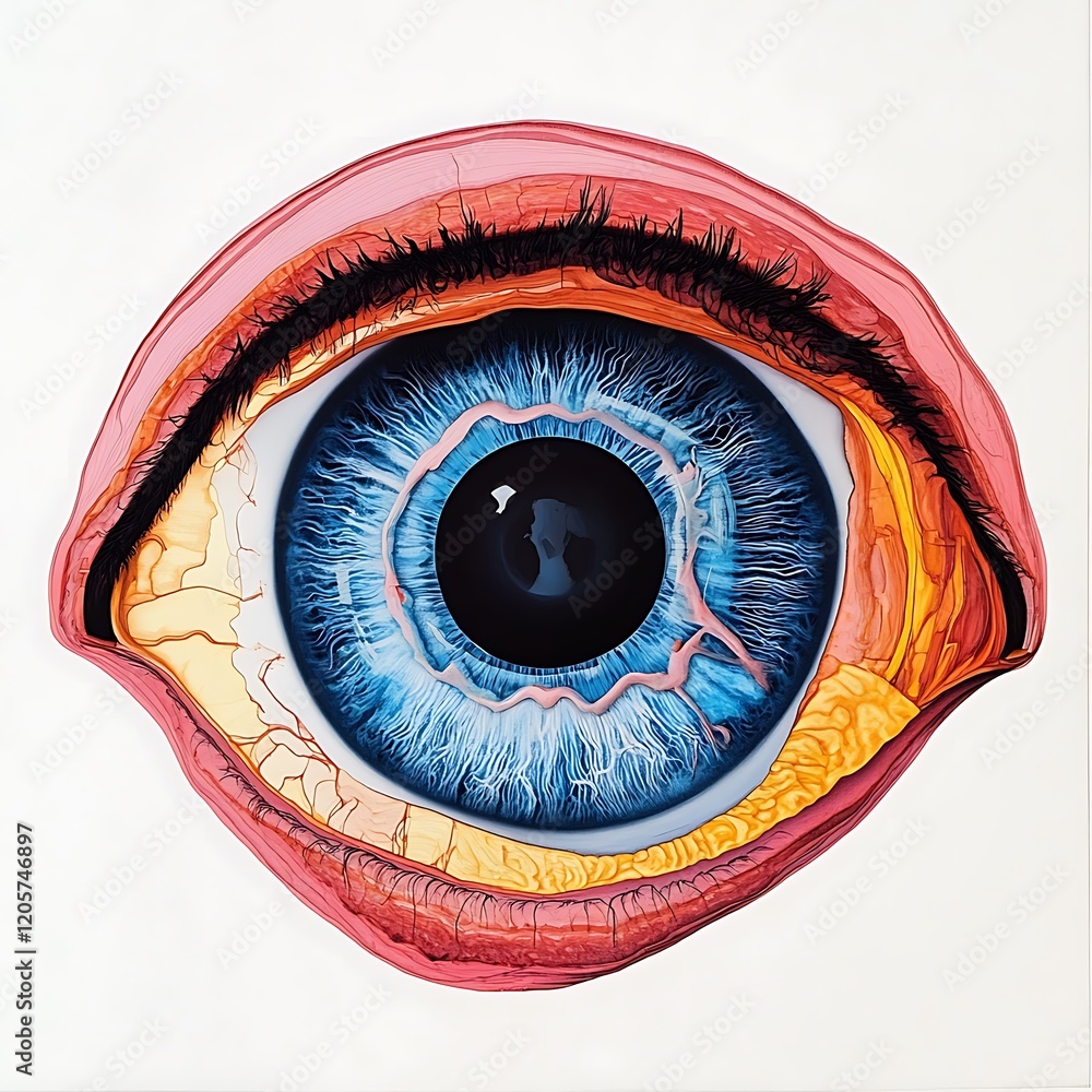 Detailed cross-section of a human eye in vivid colors Eyeball focusing ...