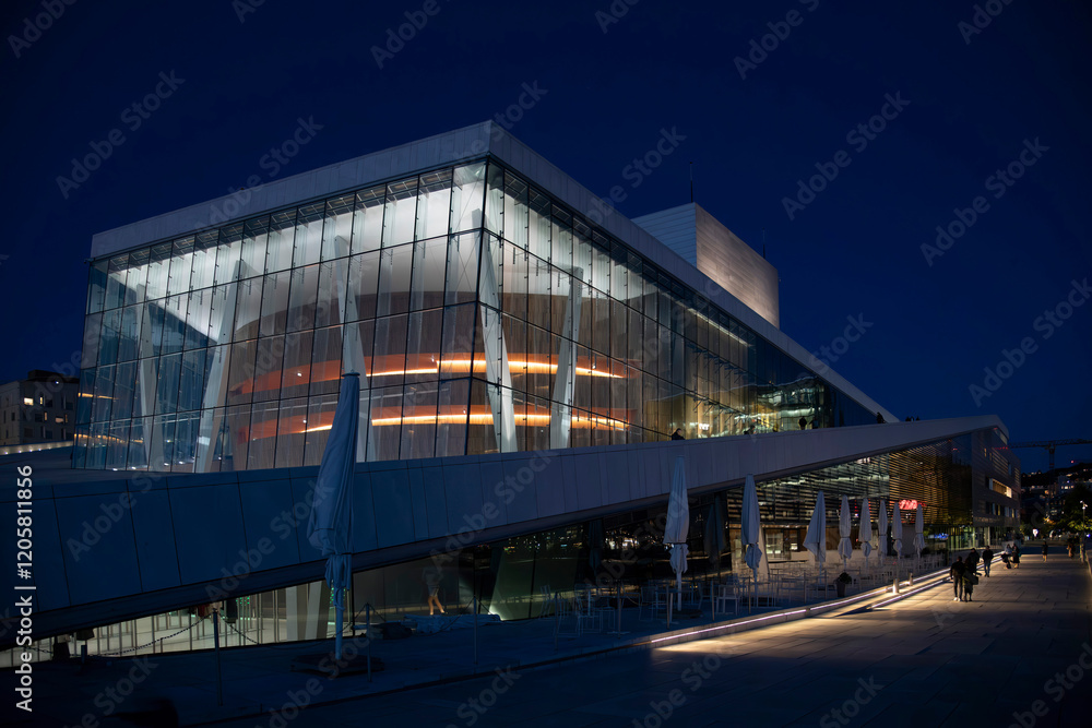 Oslo, Norway-25 September 2024; Evening view with illuminated Oslo ...