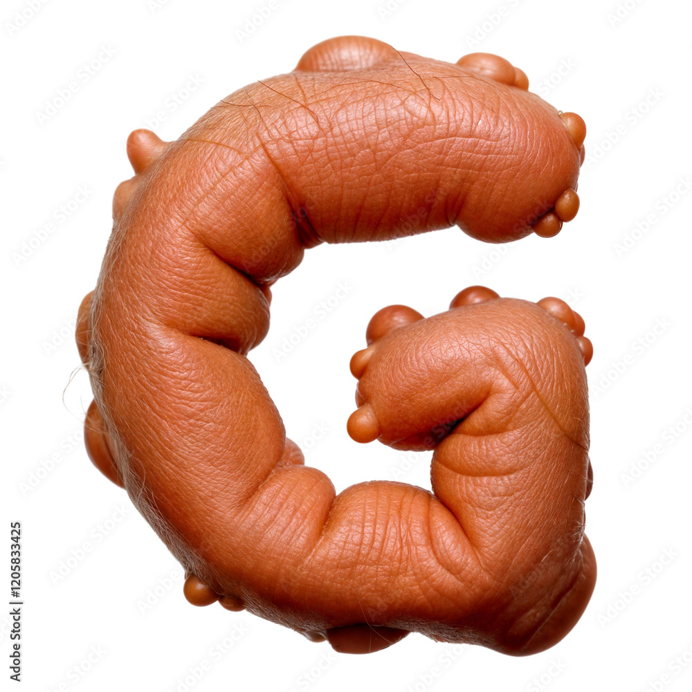 Letter G crafted from ugly skin, mimicking human texture with wrinkles ...