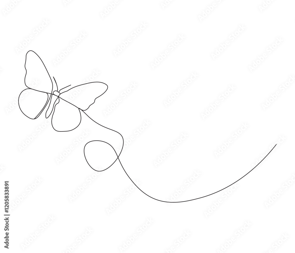 Continuous one line drawing of butterfly . Beautiful flying moth for ...