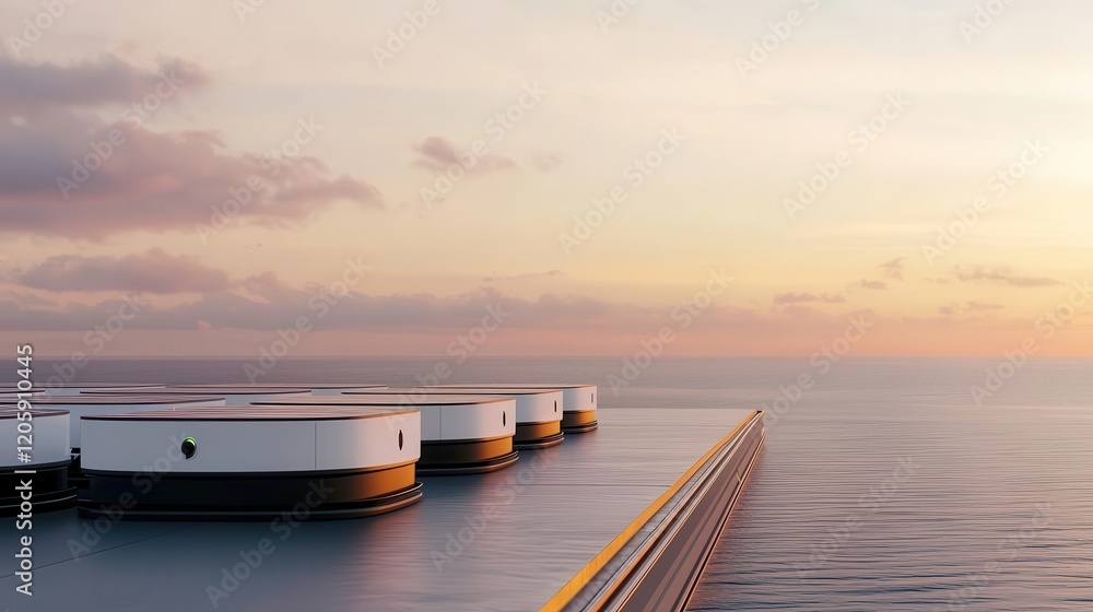 Autonomous ships docking at a port powered by solar energy, green ...