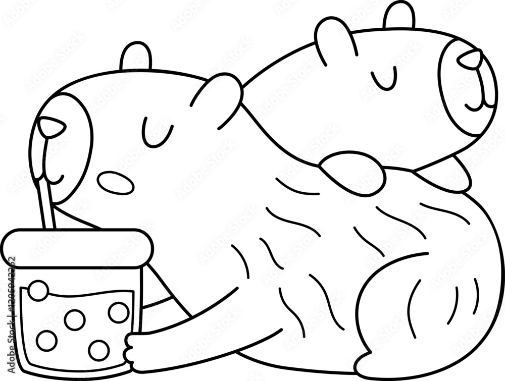 Vector black and white capybara icon. Cute line capibara sitting on ...