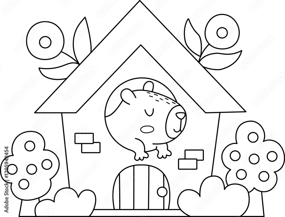 Vector black and white capybara icon. Cute line capibara sitting in ...