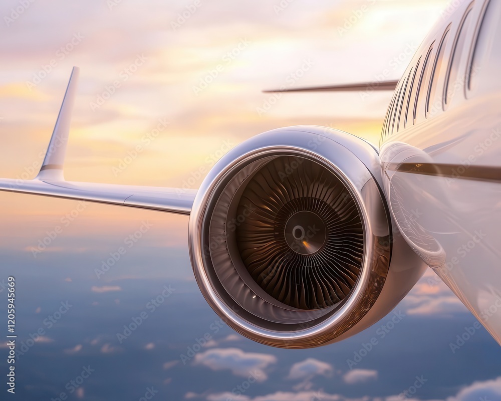 Luxury jet engines closeup with sleek metal textures and visible ...