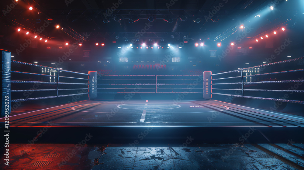 WWE wrestling ring corner. Sport background empty boxing ring with ...