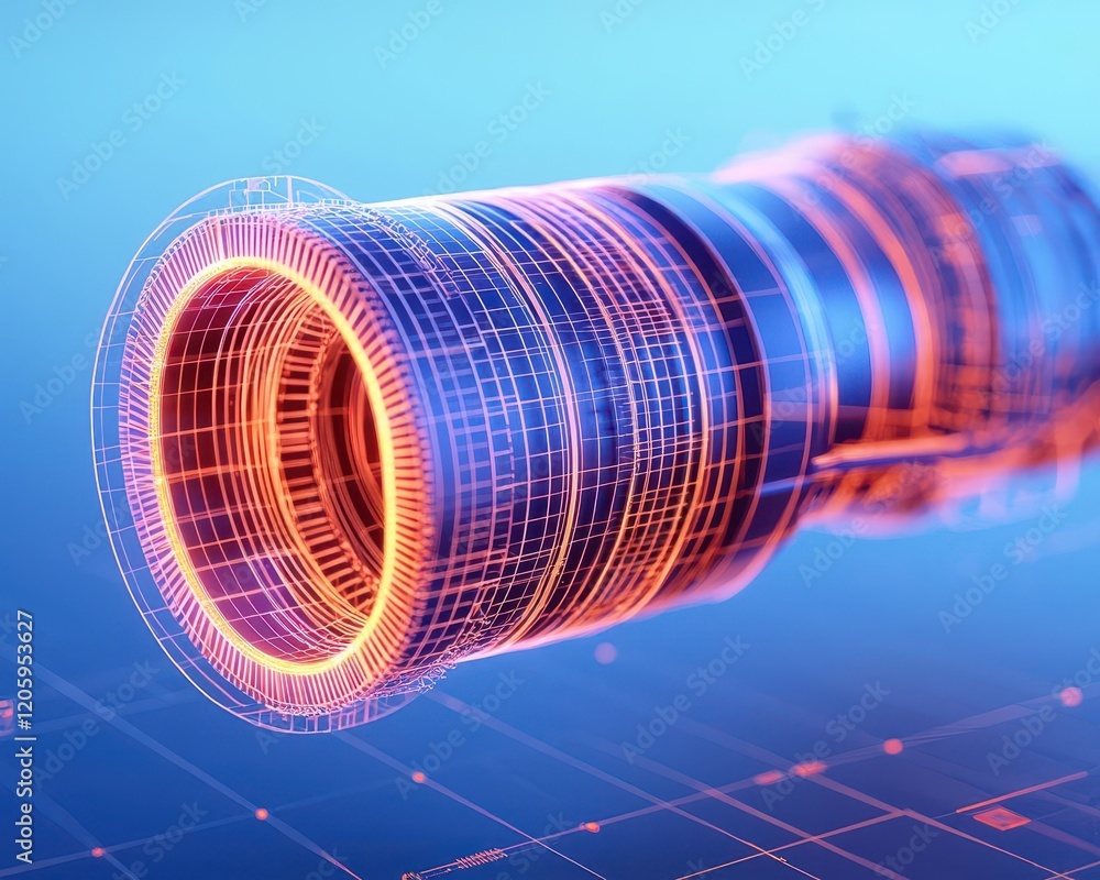 Wireframe cutaway of a jet engine combustion system, detailing fuel ...