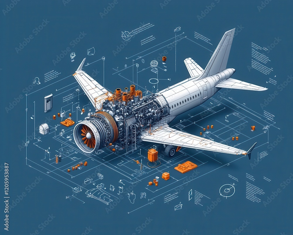 Isometric blueprint of a twinengine jet propulsion system for large ...