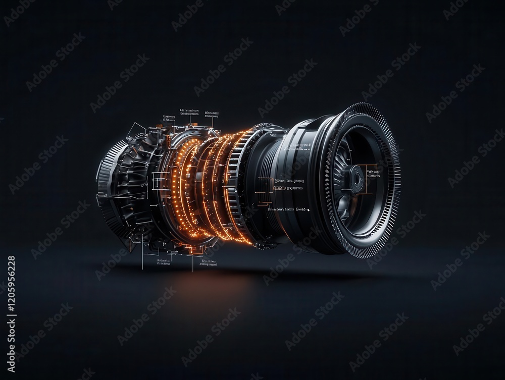 Annotated cutaway of a jet engines compressor and turbine stages ...