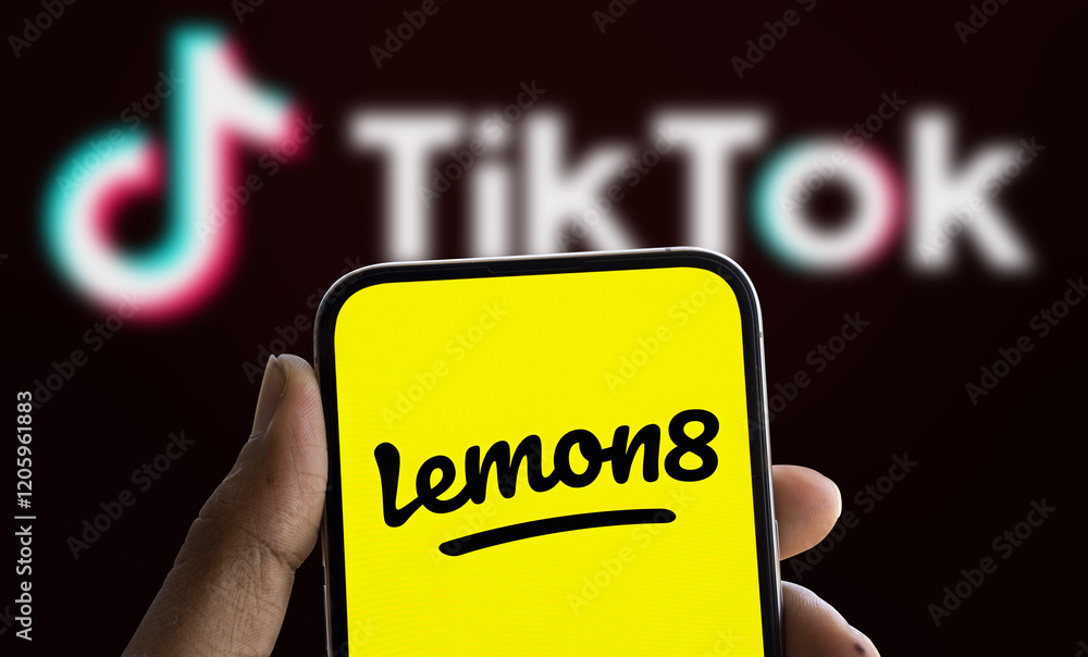 Dhaka, Bangladesh- 19 Jan 2025: Lemon8 logo is displayed on smartphone and Tiktok logo in the ...