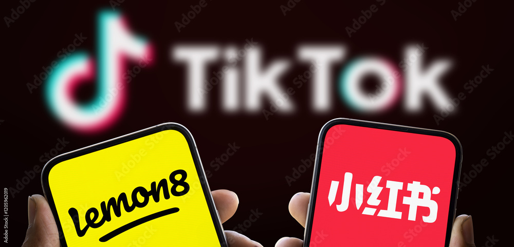 Dhaka, Bangladesh- 19 Jan 2025: Lemon8 and Xiaohongshu (RedNote) logo is displayed on smartphone ...