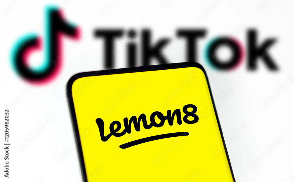 Dhaka, Bangladesh- 19 Jan 2025: Lemon8 logo is displayed on smartphone and Tiktok logo in the ...