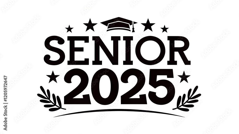 Bold black "Senior 2025" typography featuring stars, laurels, and a ...