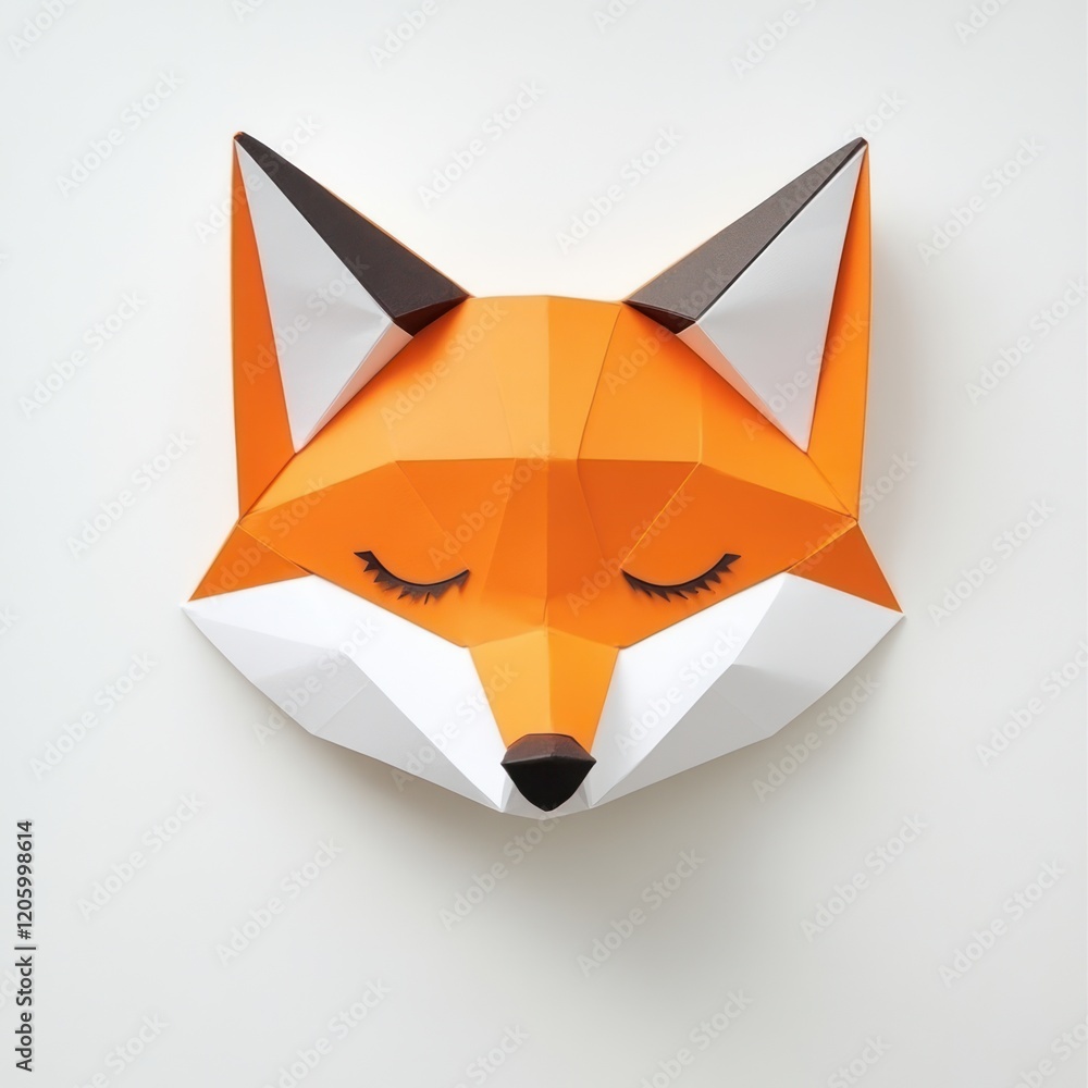 Origami fox head, white background, craft project, kids activity, home ...