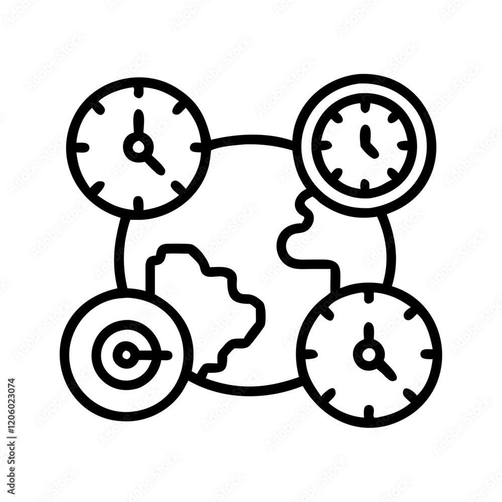 time zone map icon, time zone map line art - simple line art of time ...