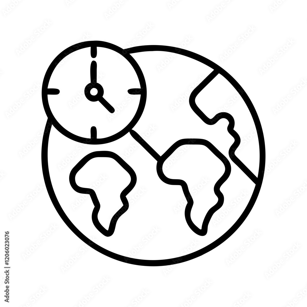 time zone map icon, time zone map line art - simple line art of time ...
