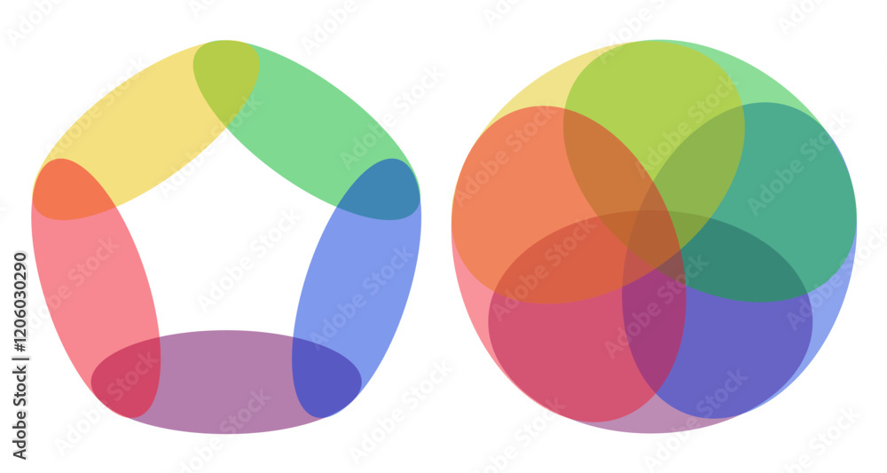 Transparent colored shapes overlay background, color palette set ...