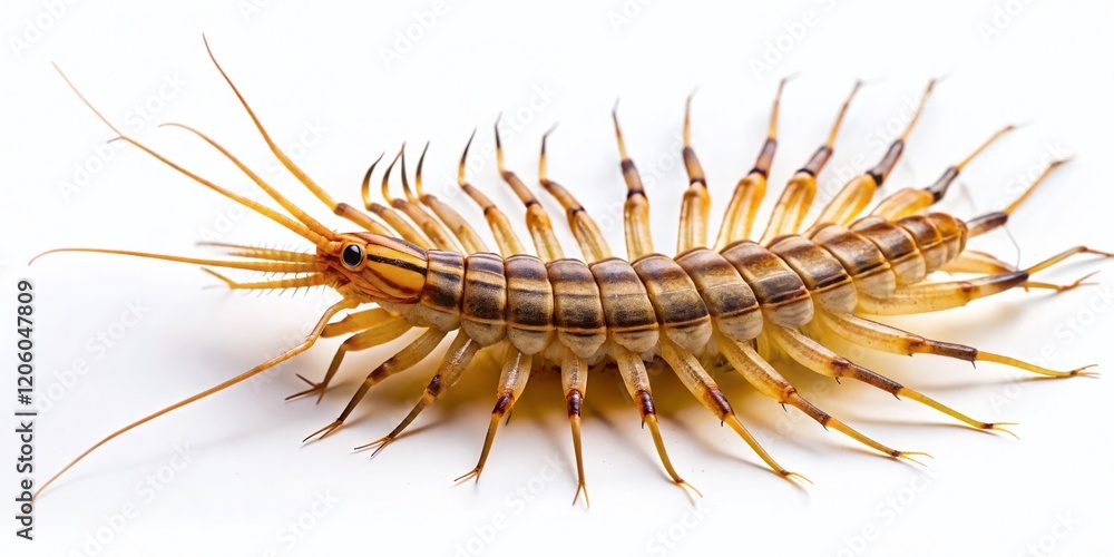 House Centipede Close-up on White Background - Detailed Macro ...