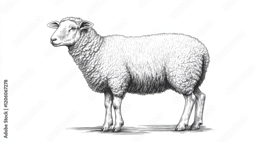 Foto de Stock Sheep, lamb. Vintage retro print, black white sheep lamb ...