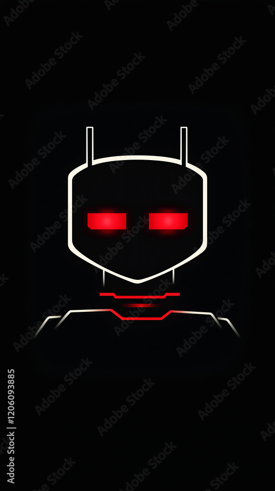 stylized robot head minimalist design Black silhouette white outline ...