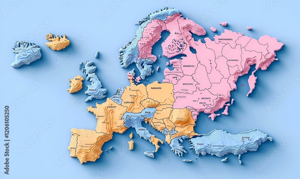 Pastel Europe, a clean political map showcasing the diverse countries ...