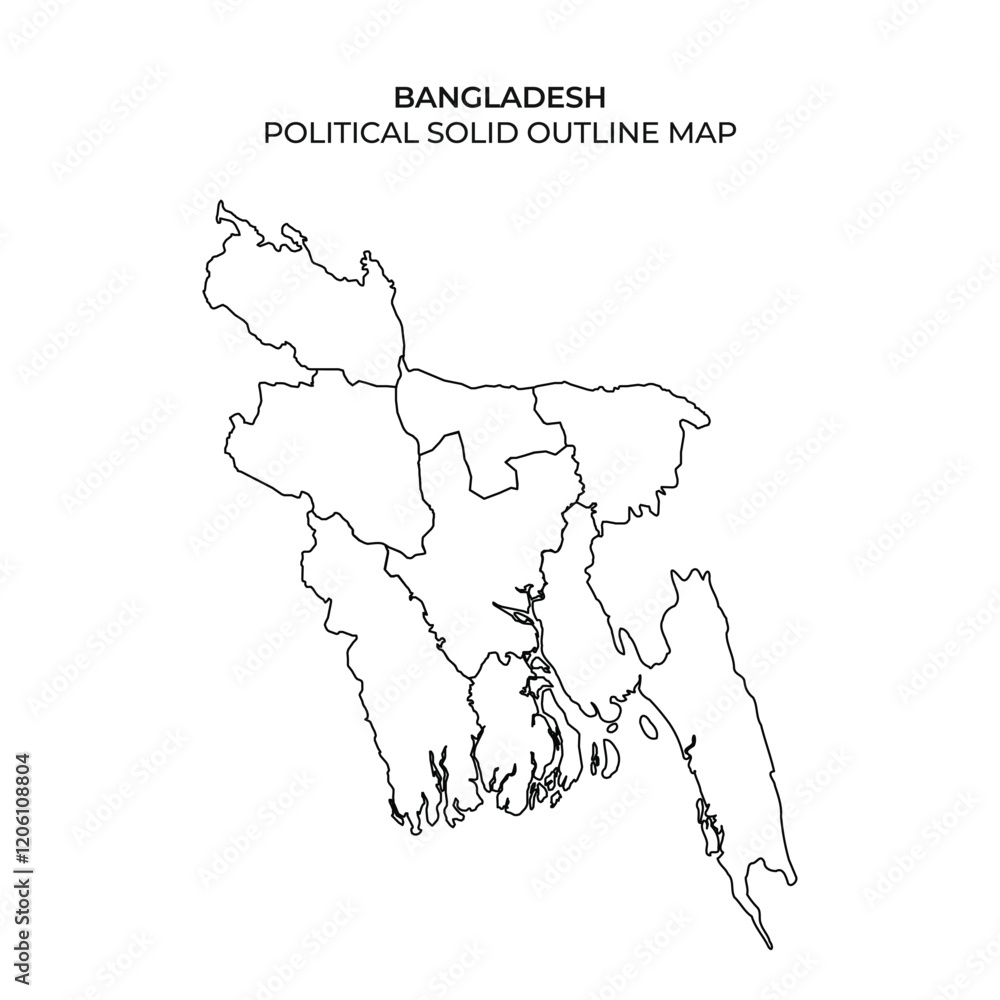 Political outline map of Bangladesh featuring distinct regional borders ...