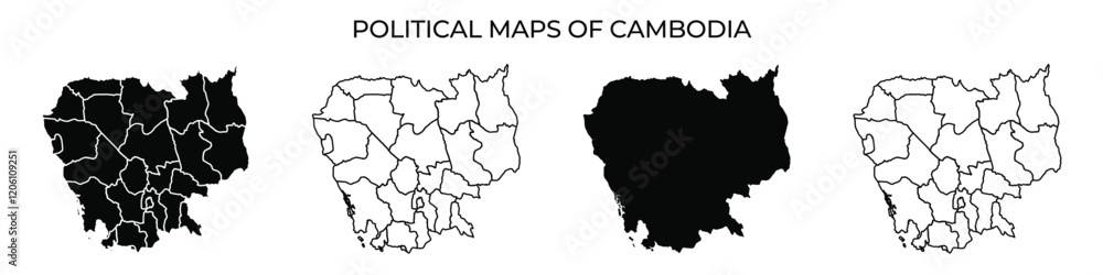 Different variations of political maps of Cambodia illustrate its ...