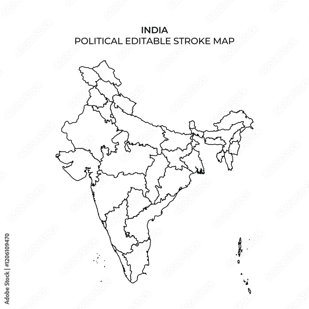 The illustration showcases a detailed political map of India, featuring ...