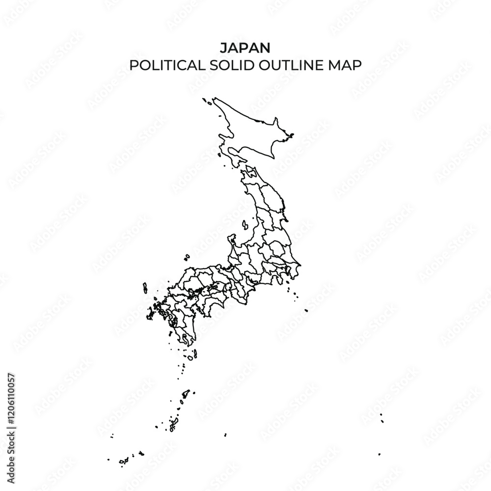 This solid outline map of Japan highlights political divisions and key ...