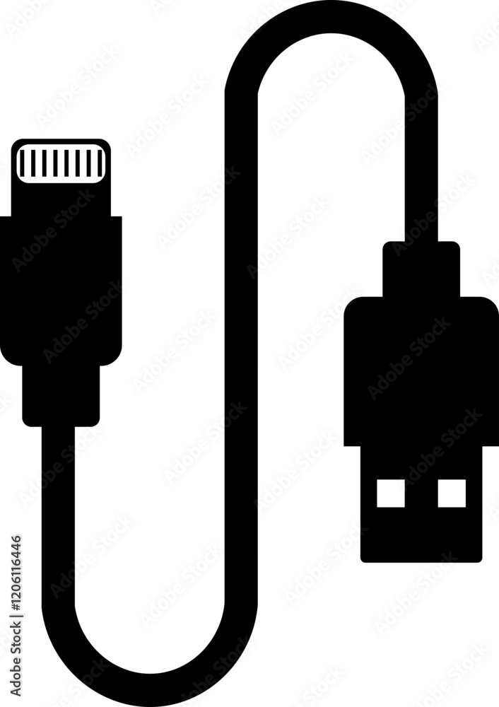 USB cable port icon. USB type C A lightning and micro usb mobile phone ...