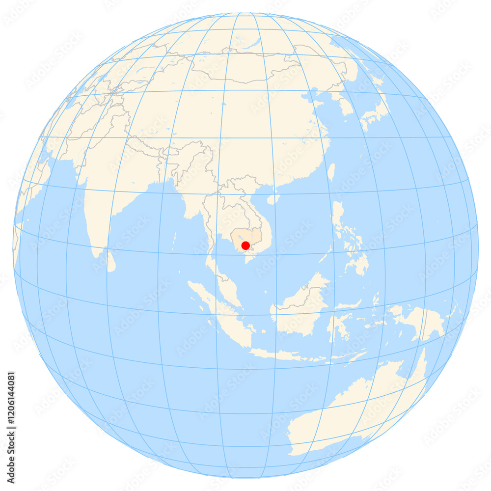 Map showing the location of the city Phnom Penh in Cambodia (South ...