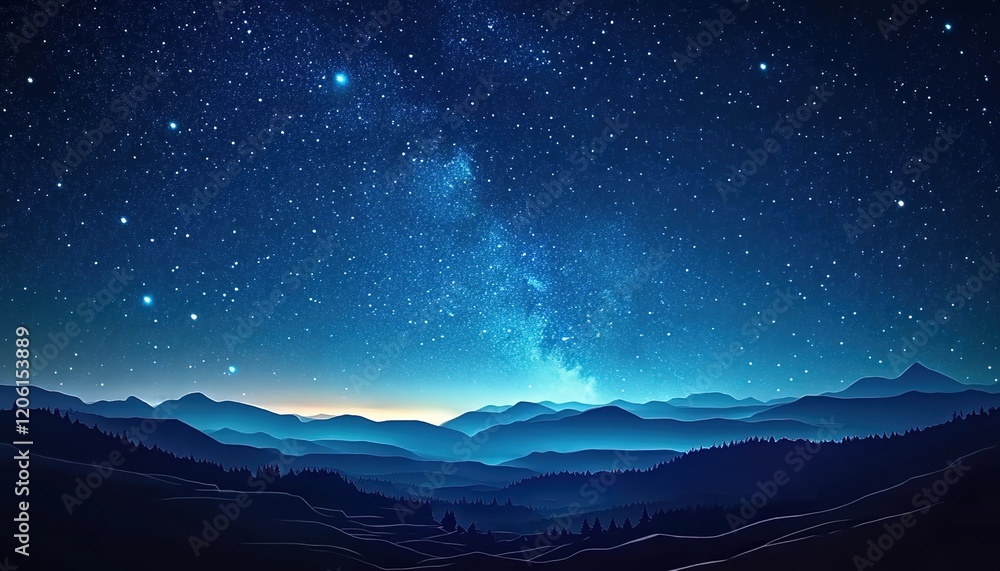 Starry night sky with the Milky Way, a vast expanse of stars in an open ...