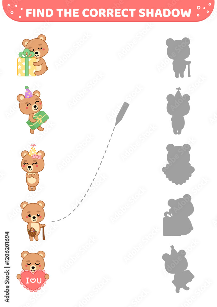 Find the correct shadow. Cute bear characters. Shadow matching game ...
