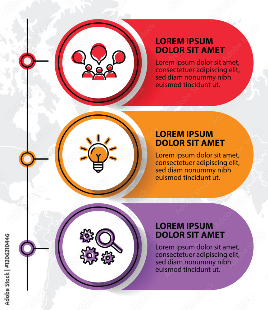 3 steps infographic template with 3 options. Flowchart that can be used for business report ...