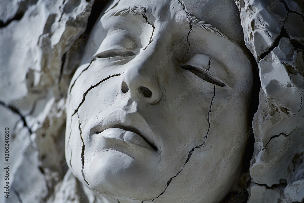 Sad goddess Demeter in cracks as a symbol of her sadness and the ...