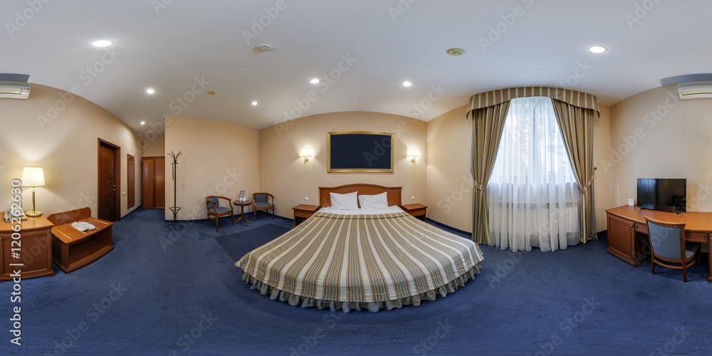 hdri 360 panorama view in bedroom loft room in luxury elite vip hotel ...